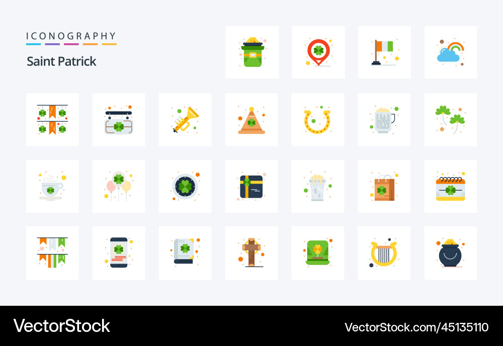 25 saint patrick flat color icon pack icons Vector Image
