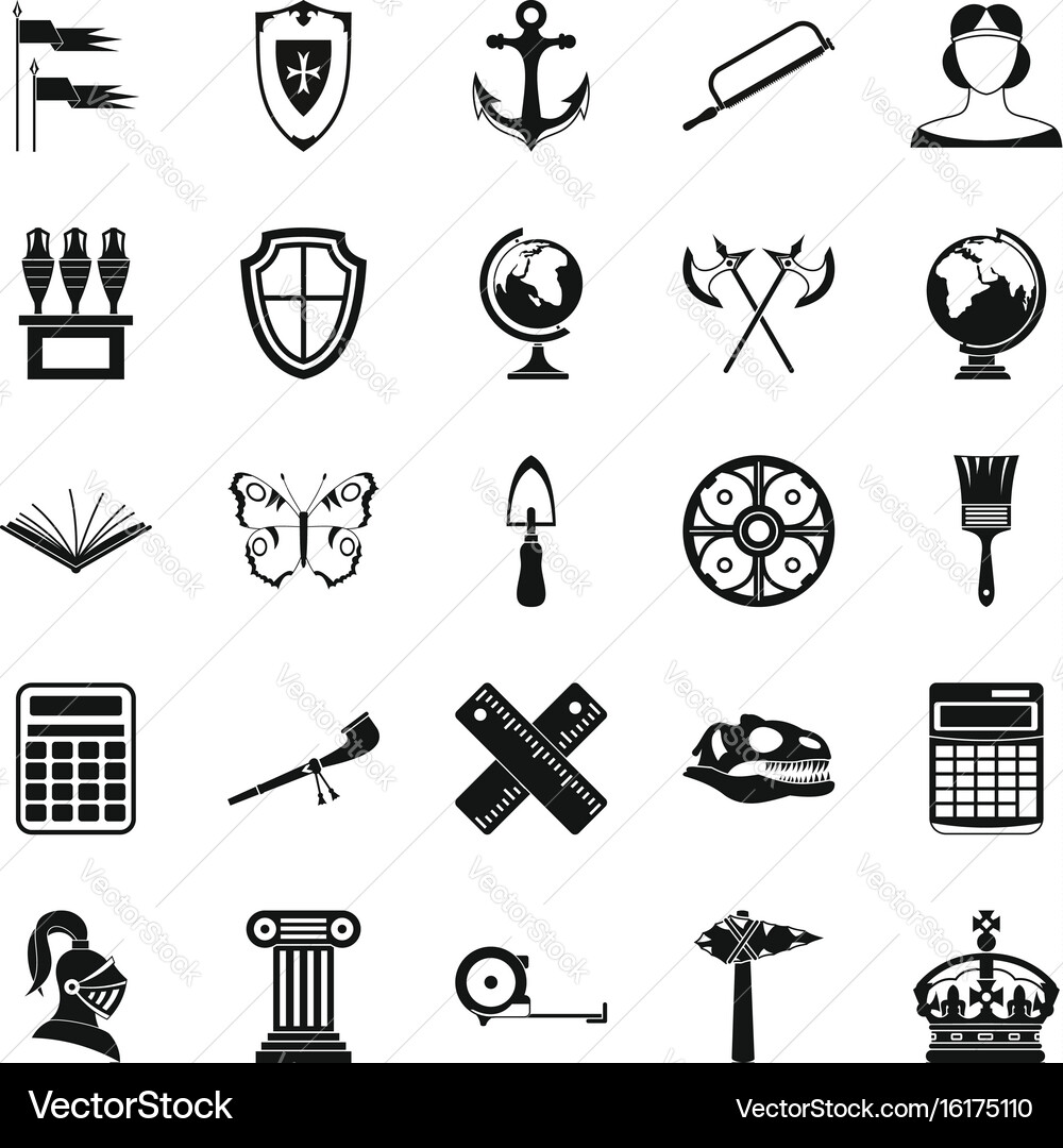Ancient world icons set simple style Royalty Free Vector