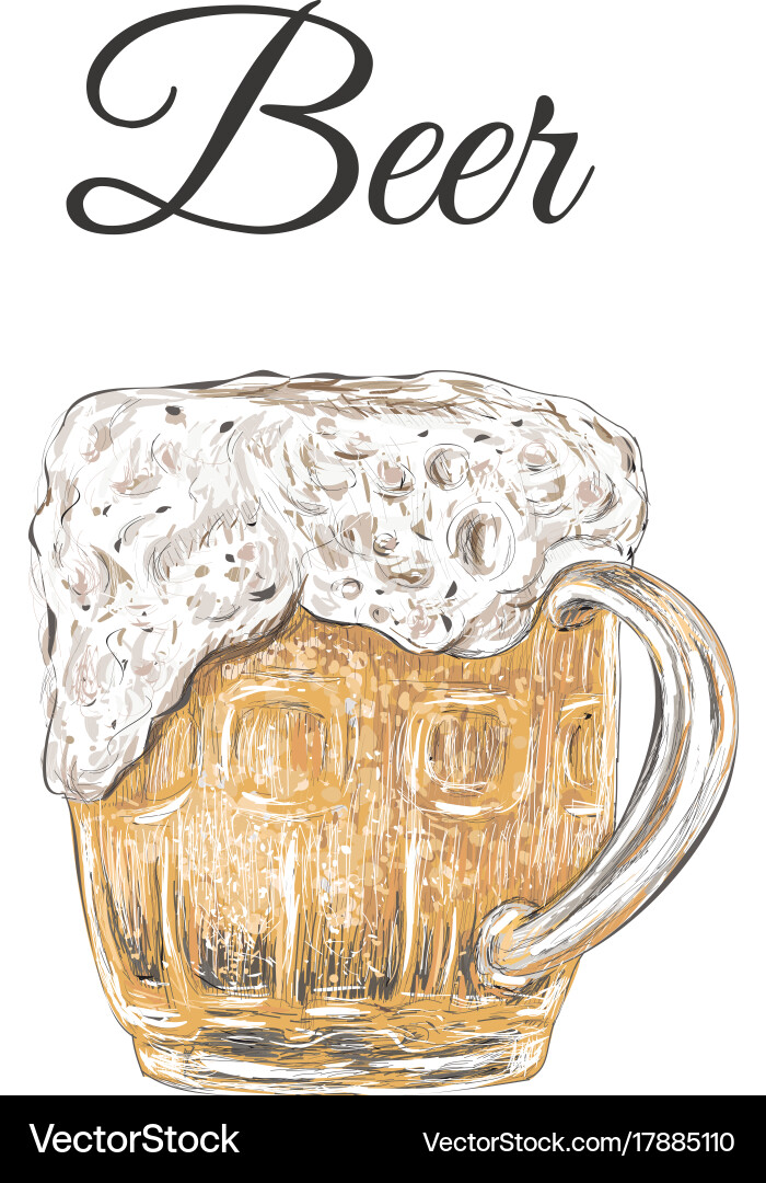 Beer mug hand drawing foam Royalty Free Vector Image