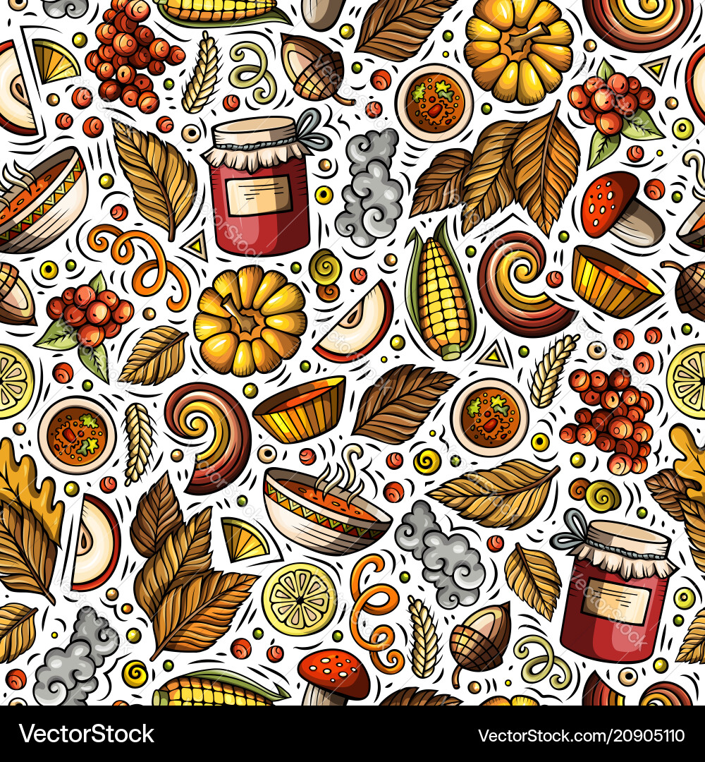 Cartoon cute hand drawn autumn seamless pattern Vector Image