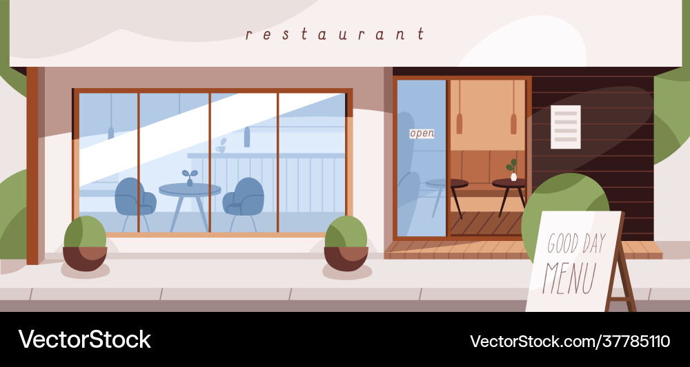 Front view restaurant exterior from street Vector Image