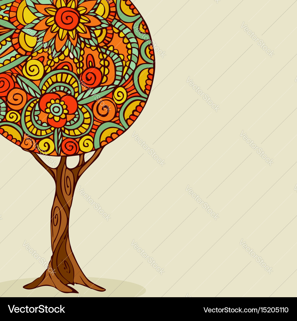 Mandala tree hand drawn floral art Royalty Free Vector Image