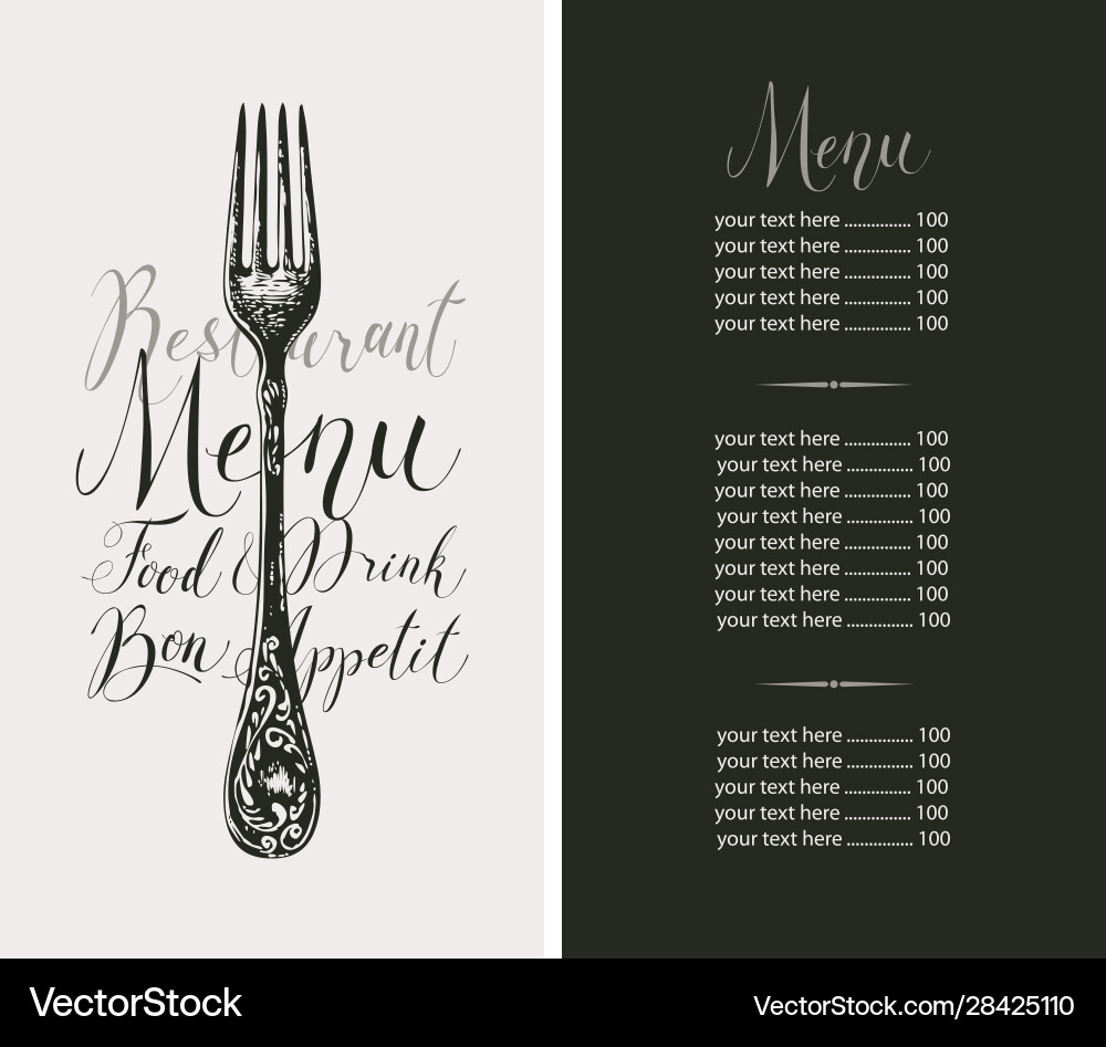 Menu for restaurant with price list Royalty Free Vector