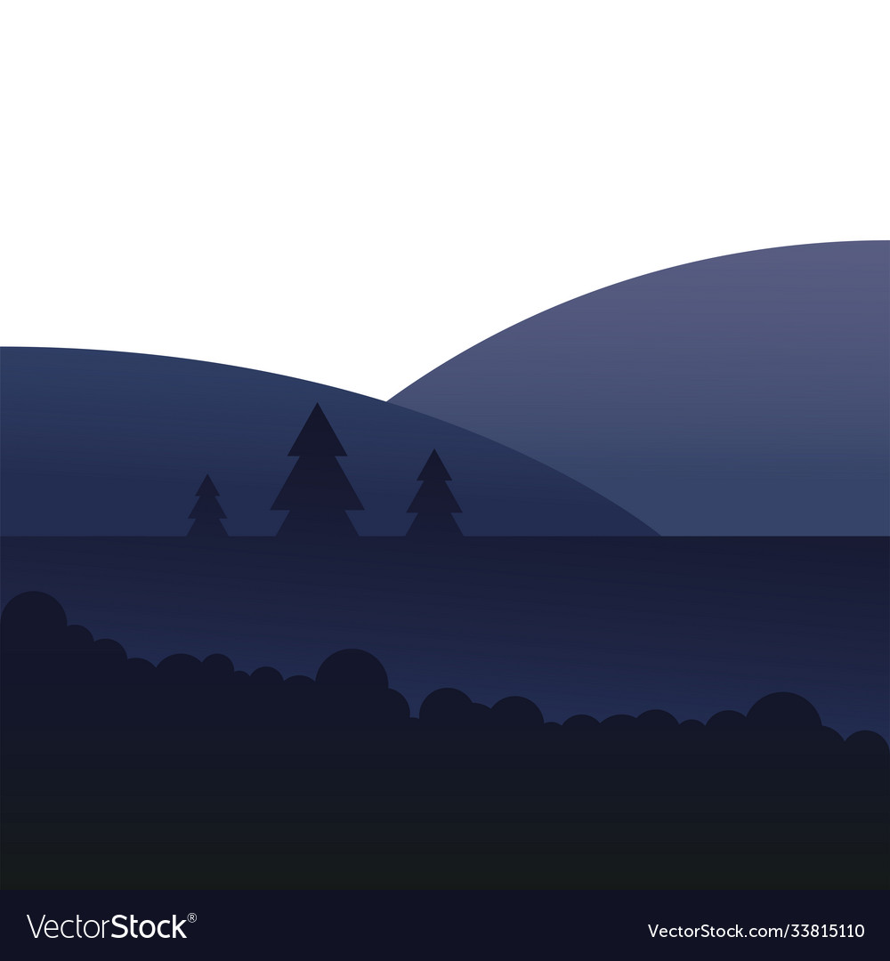 Pine trees and shrubs in front mountain Royalty Free Vector