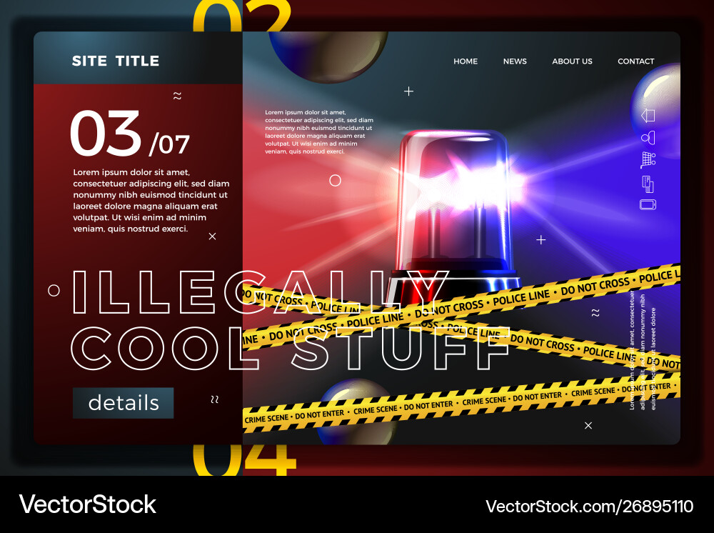 Realistic site template with police flasher Vector Image