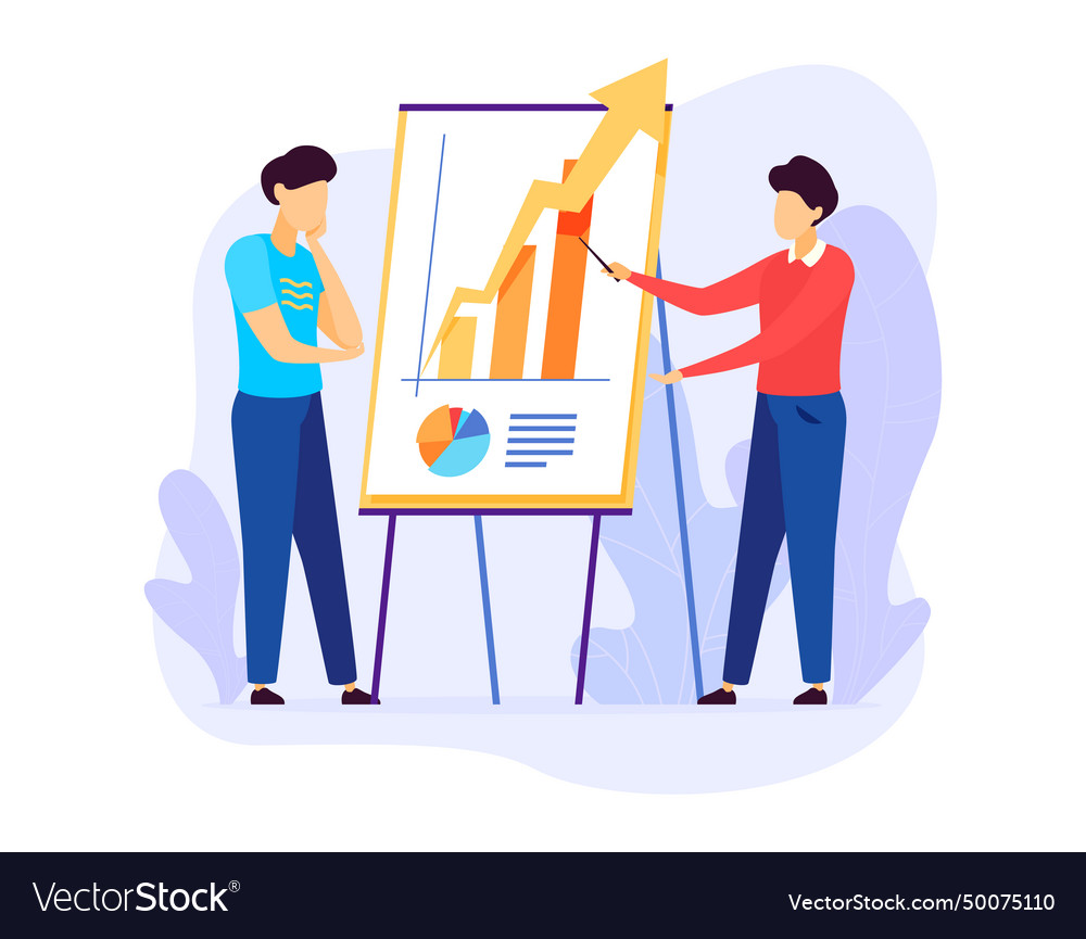 Two professionals discuss growth strategy chart Vector Image Two professionals discuss growth strategy chart Vector Image