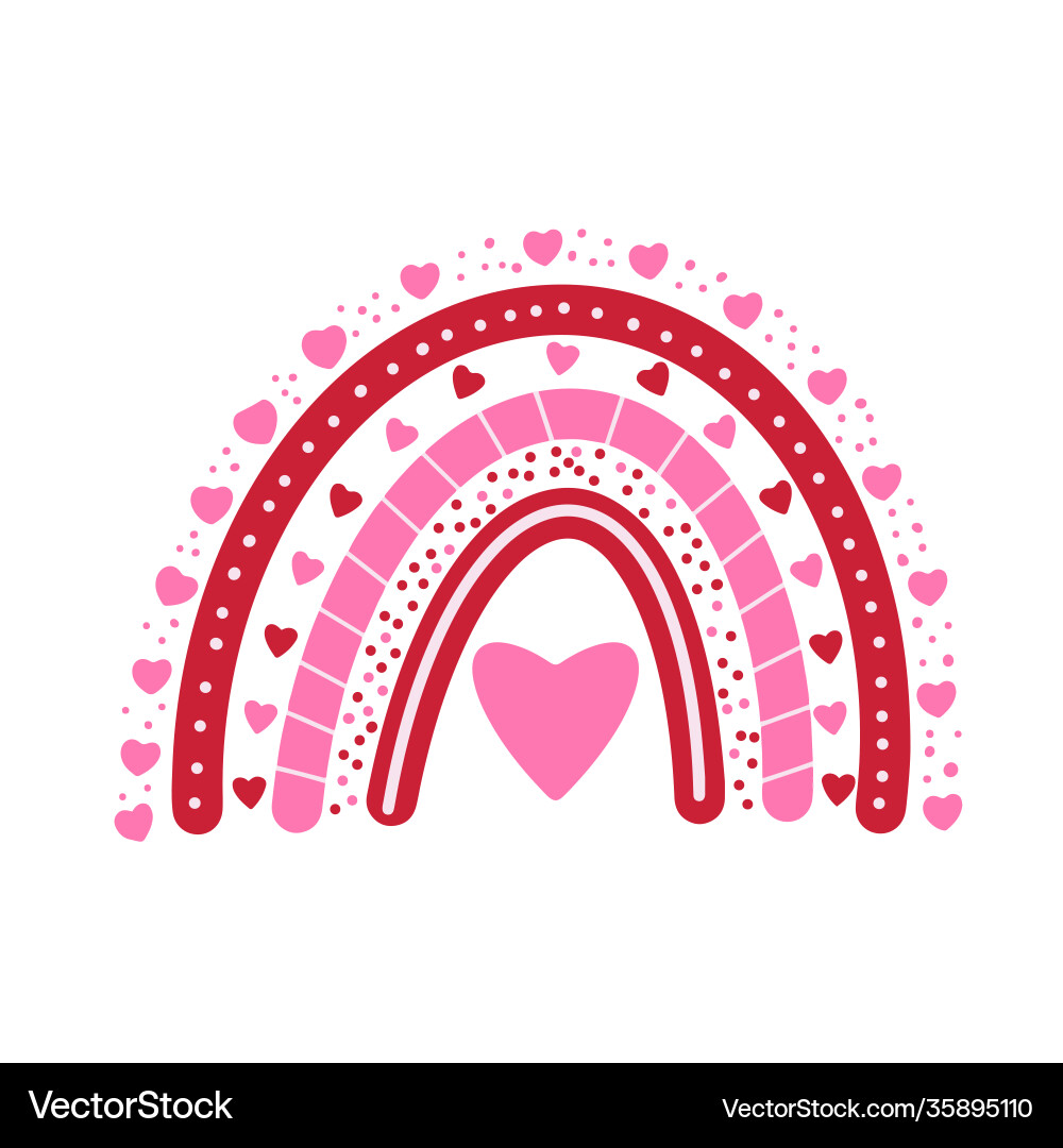 Valentines boho rainbow hand drawn cute clipart Vector Image