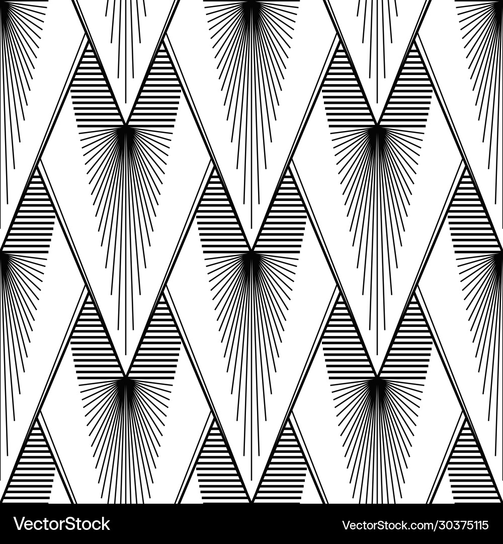Art deco pattern fanning seamless black and white Vector Image
