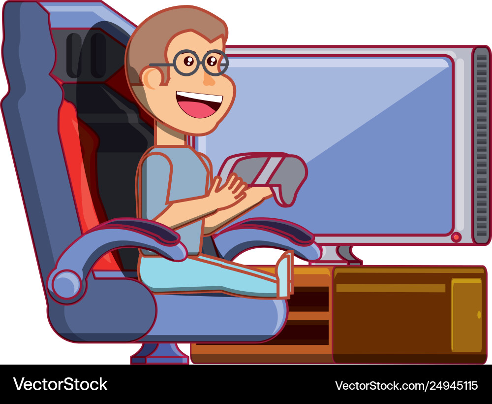 Boy playing video game avatar character Royalty Free Vector
