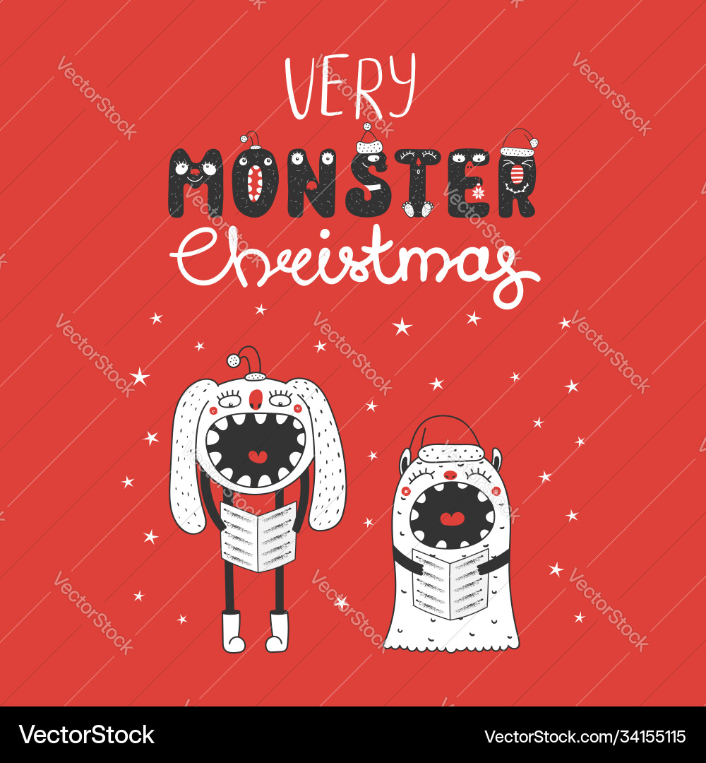 Cute and funny christmas monsters Royalty Free Vector Image