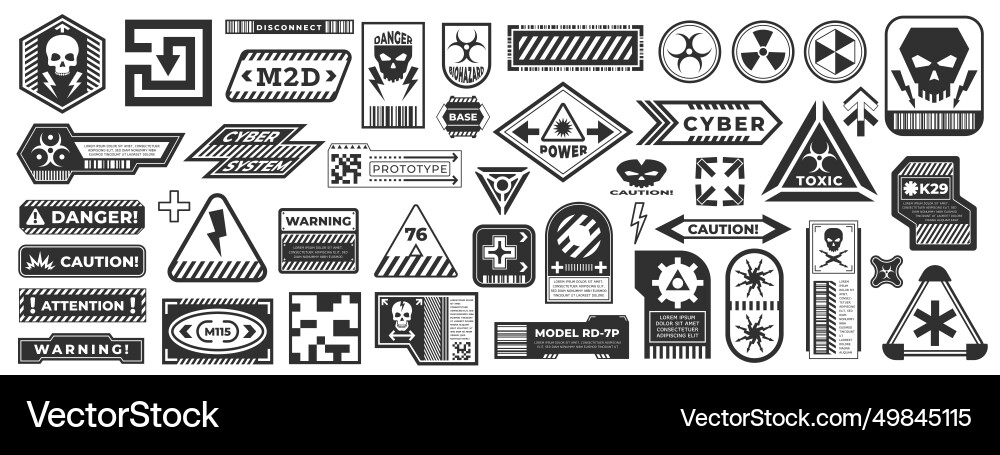 Cyberpunk black stickers danger warning label Vector Image