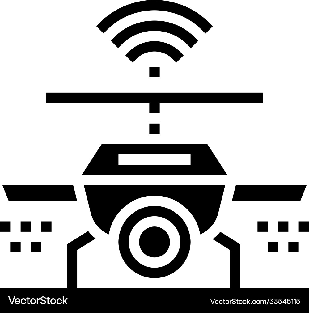 Drone with wifi and camera glyph icon Royalty Free Vector