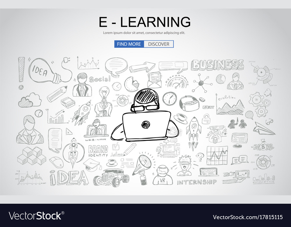E learning concept with business doodle design Vector Image