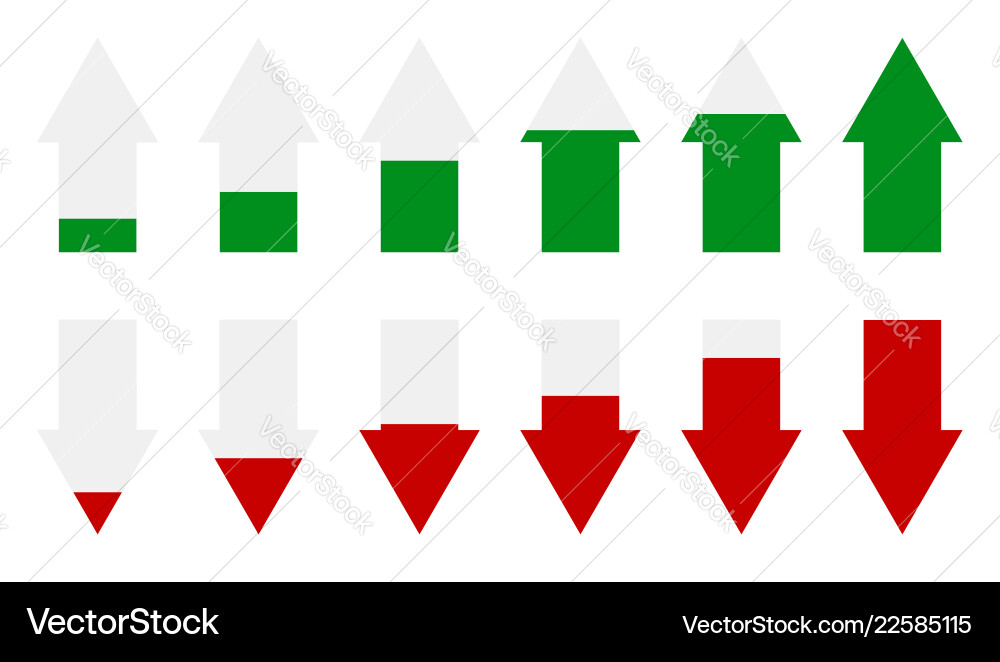 Green red arrow level indicators arrows as Vector Image