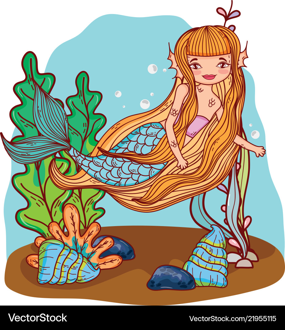 Mermaid swimming undersea Royalty Free Vector Image