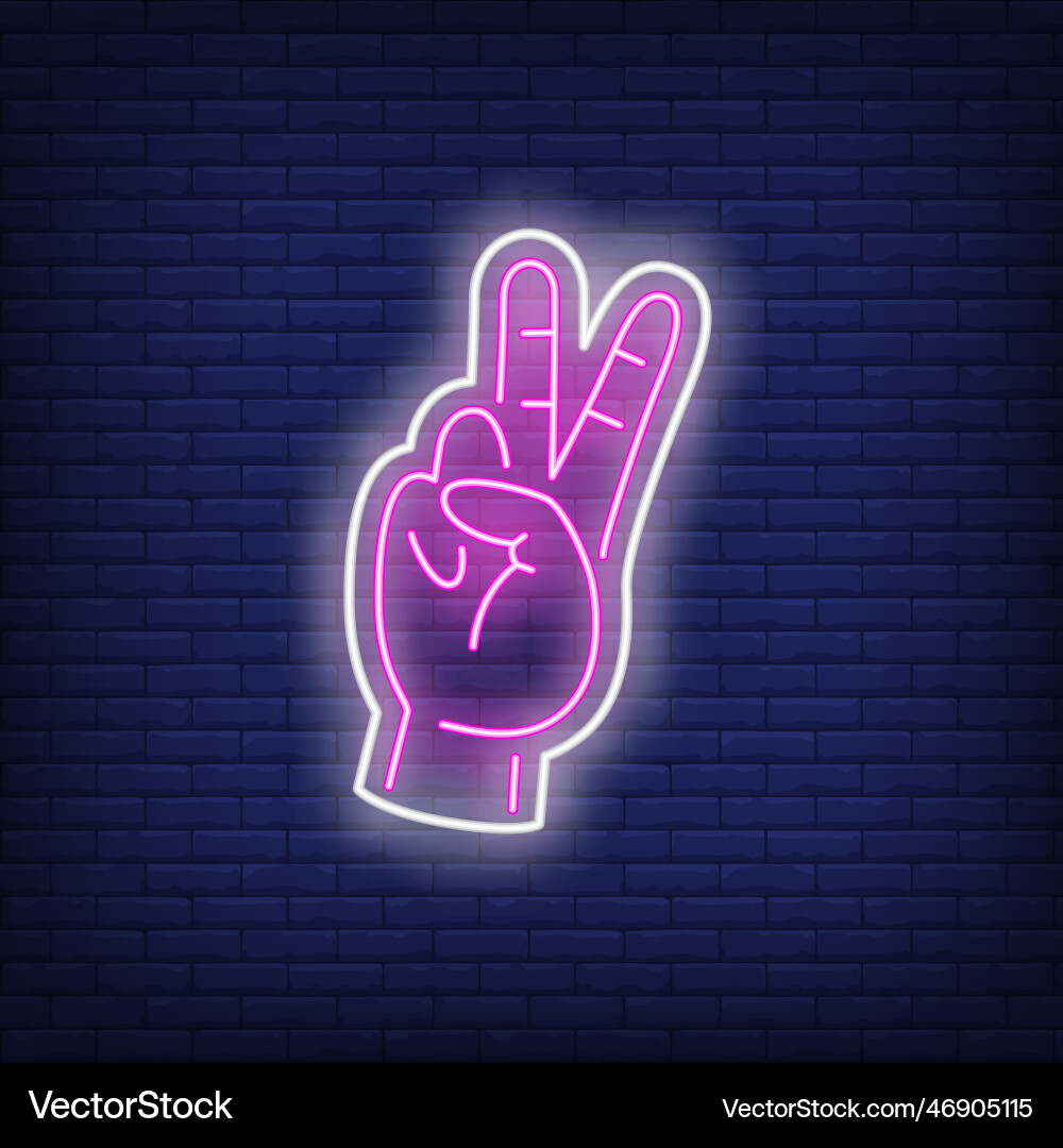 Pink peace gesture neon sign Royalty Free Vector Image