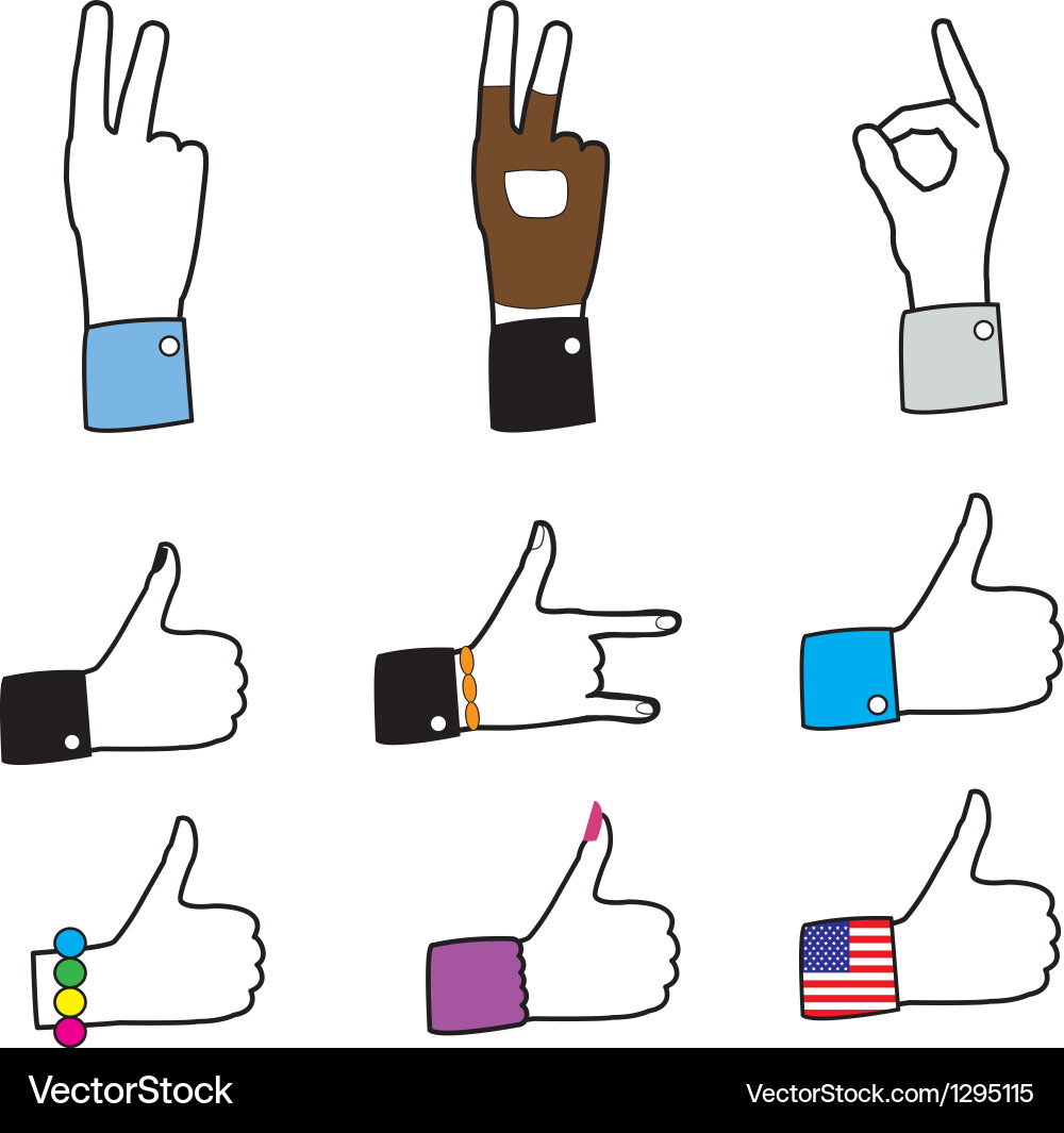 Set of different hands - like signs Royalty Free Vector