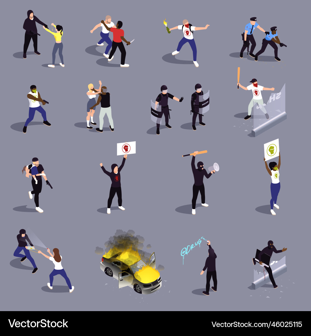 Street violence isometric set Royalty Free Vector Image