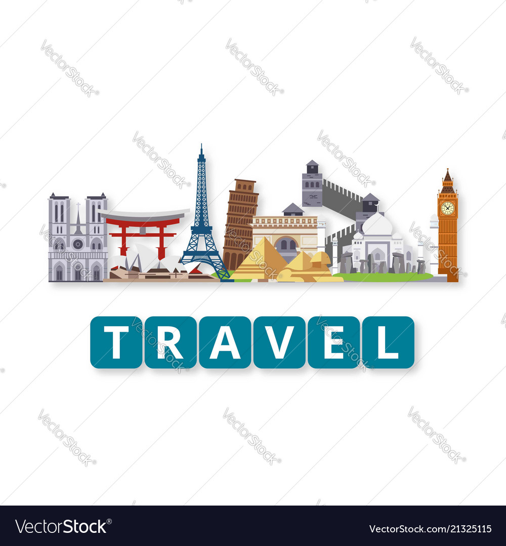 Travel world landmarks set with lettering Vector Image