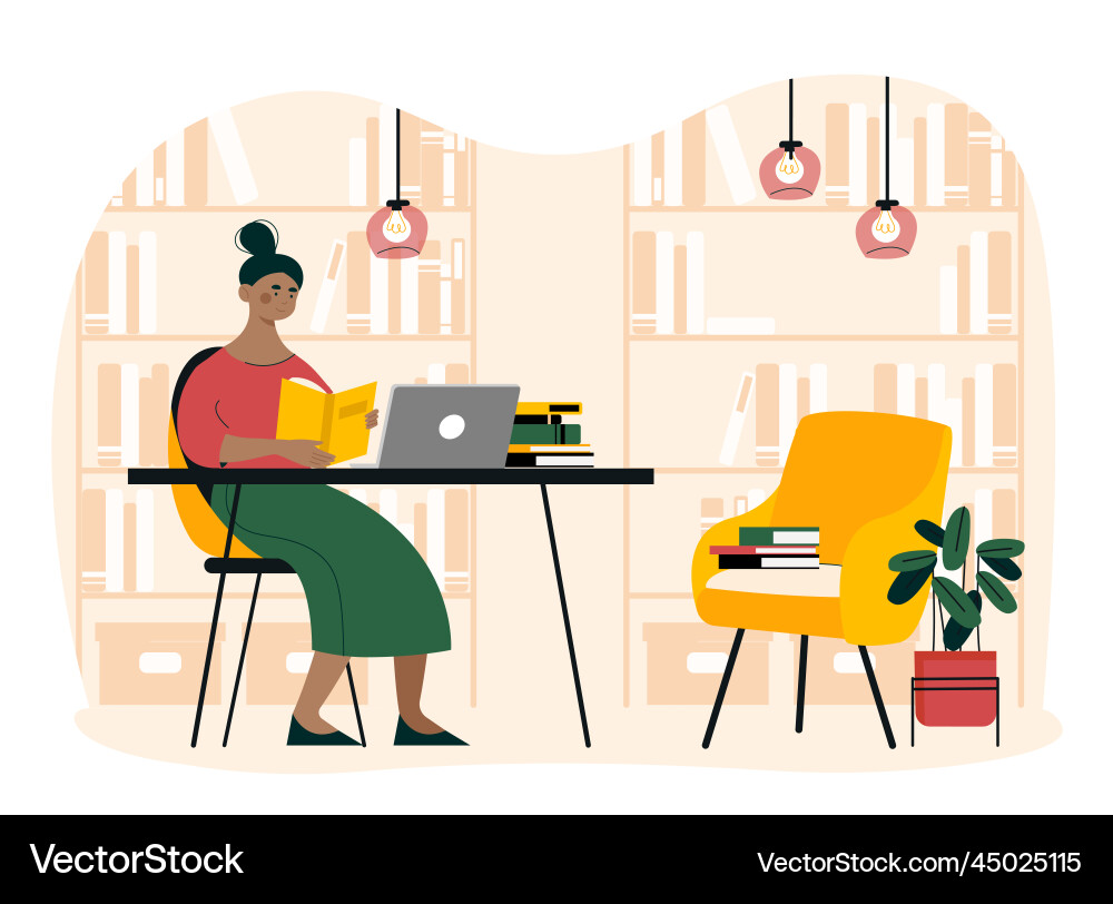 Woman in library Royalty Free Vector Image - VectorStock