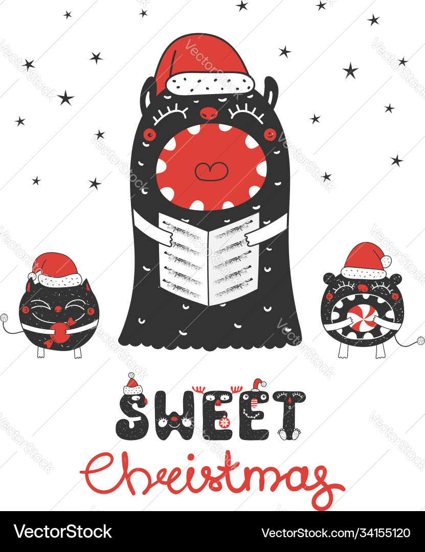 Cute and funny christmas monsters Royalty Free Vector Image