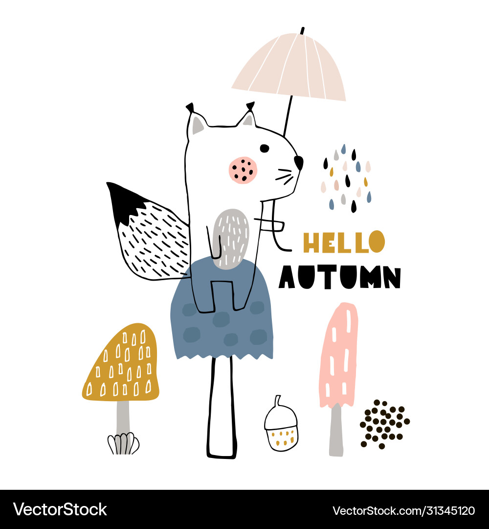 Hello autumn cartoon with hand Royalty Free Vector Image