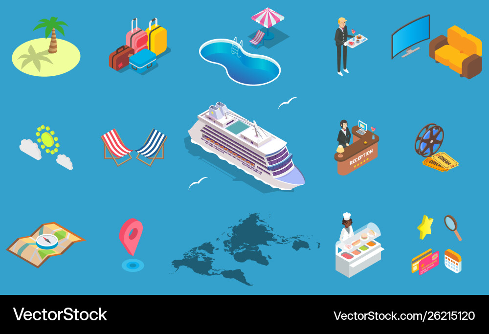 Sea cruise icon set isometric Royalty Free Vector Image