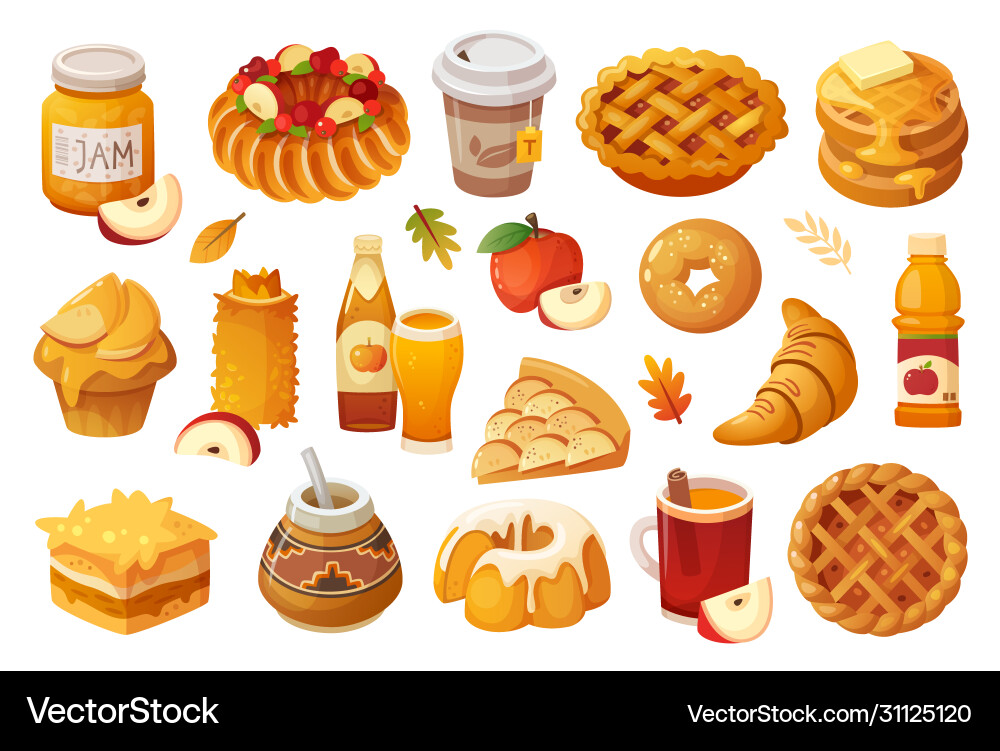 Set foods made apples Royalty Free Vector Image