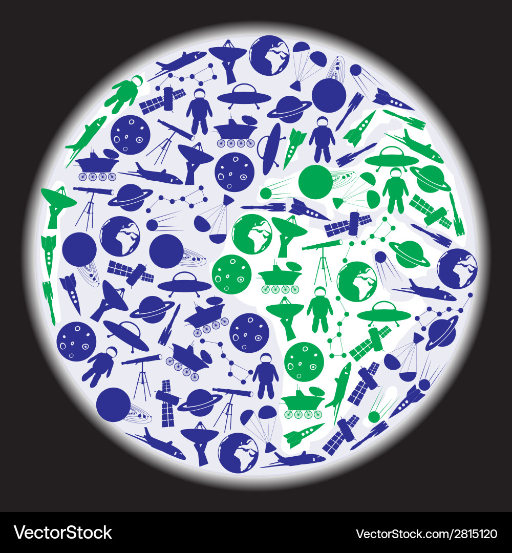 Space icons in earth shape eps10 Royalty Free Vector Image