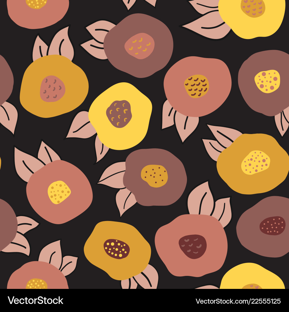 Autumn doodle flowers seamless repeat Royalty Free Vector