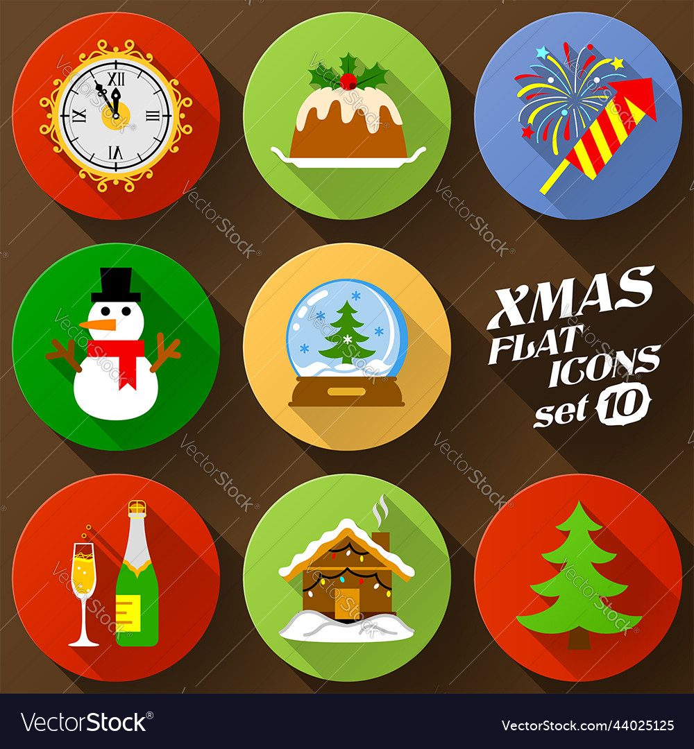 Color flat icon set of christmas elements Vector Image