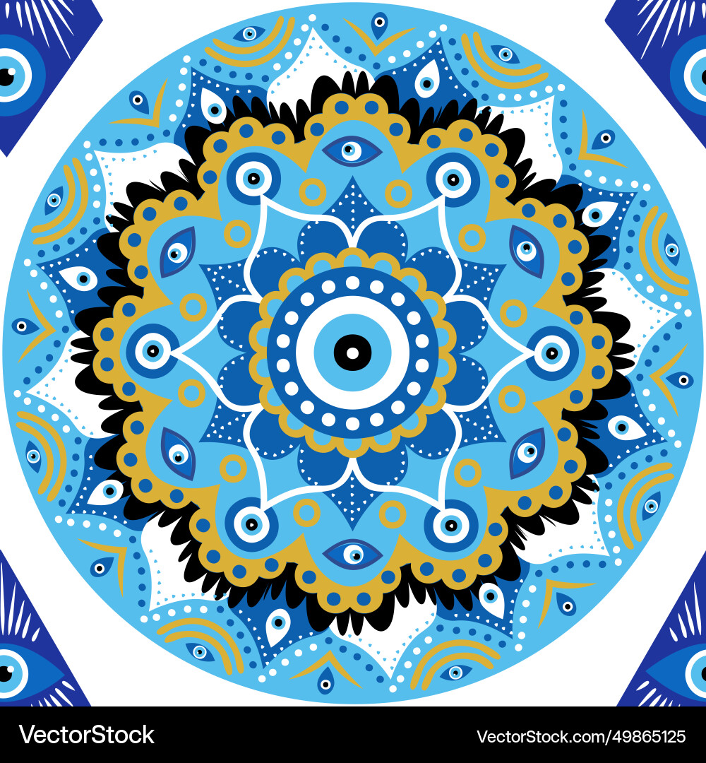 Evil eye mandala seamless pattern symbol of Vector Image
