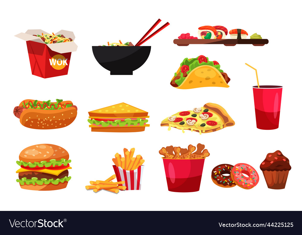 Fast food set isolated takeaway fastfood Vector Image Fast food set isolated takeaway fastfood Vector Image