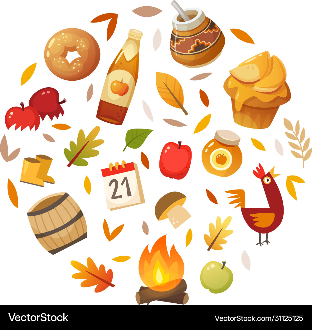 Set icons on apple theme arranged in circle Vector Image