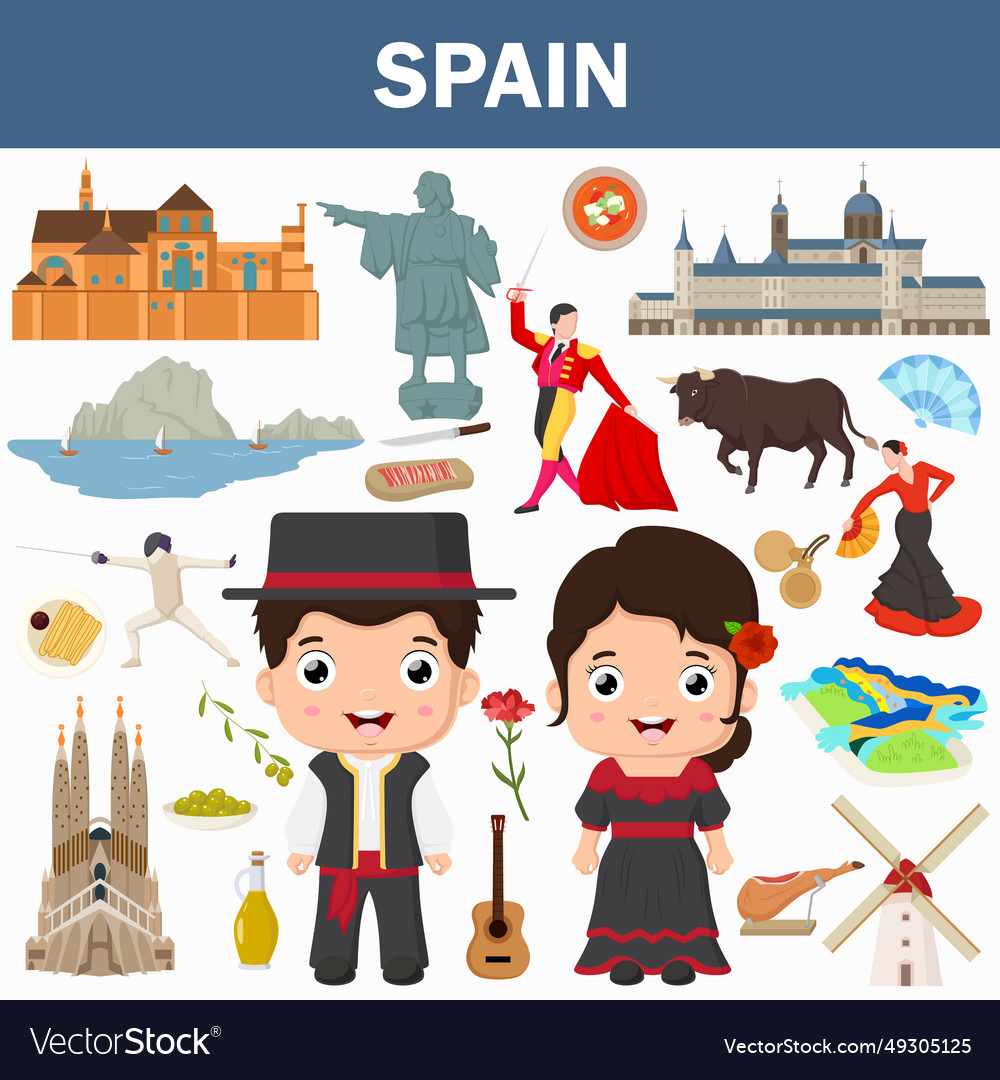 Set of spanish famous landmarks Royalty Free Vector Image