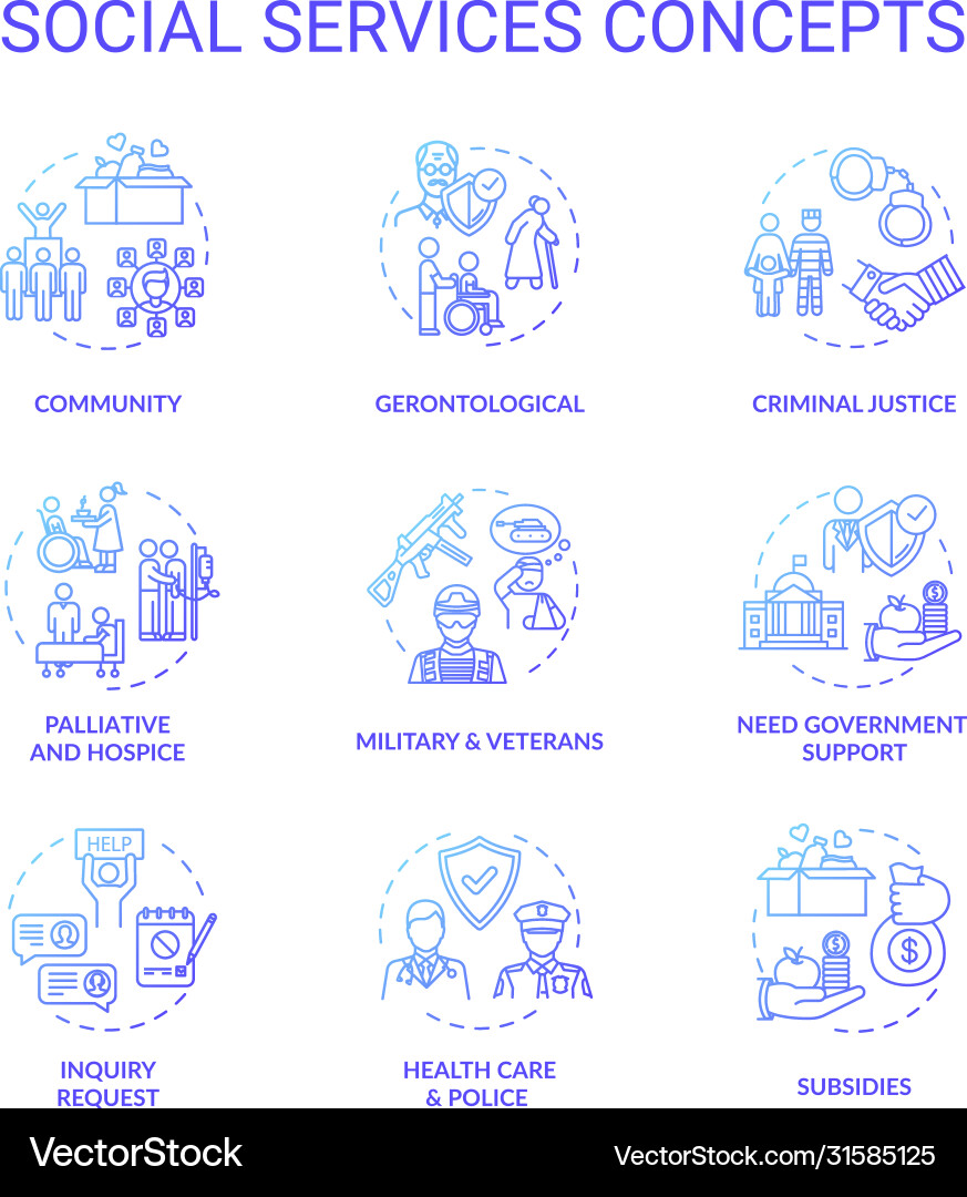 Social services concept icons set Royalty Free Vector Image