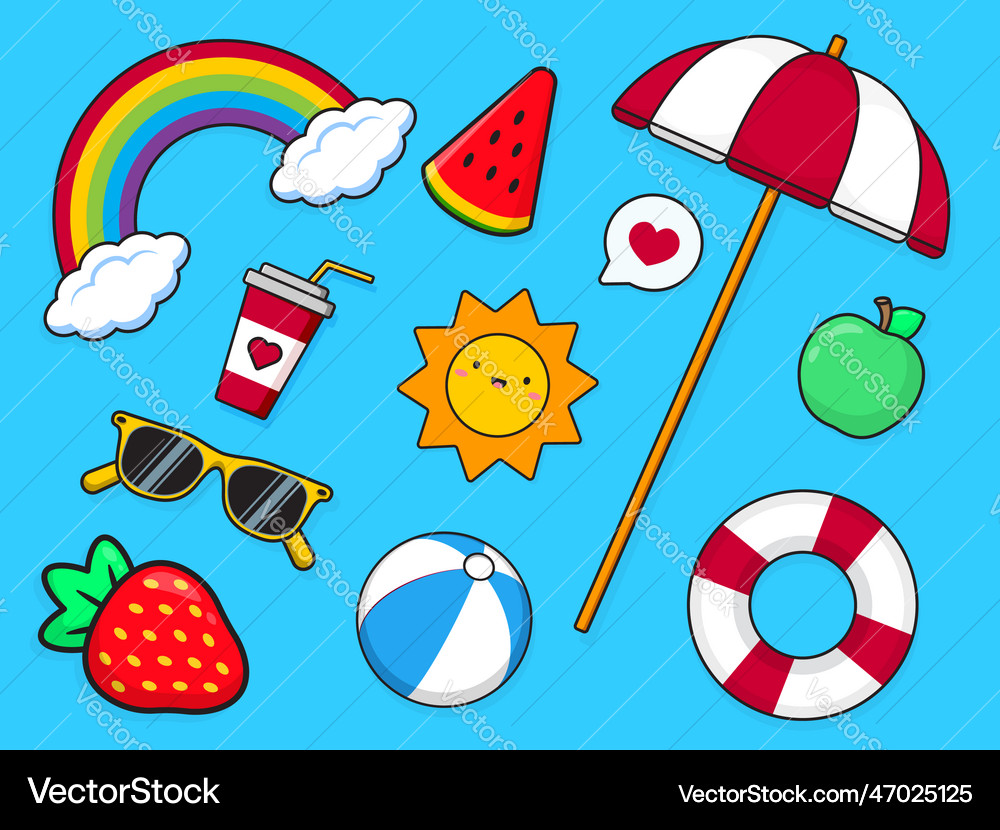 Summer set sun and rainbow beach umbrella Vector Image