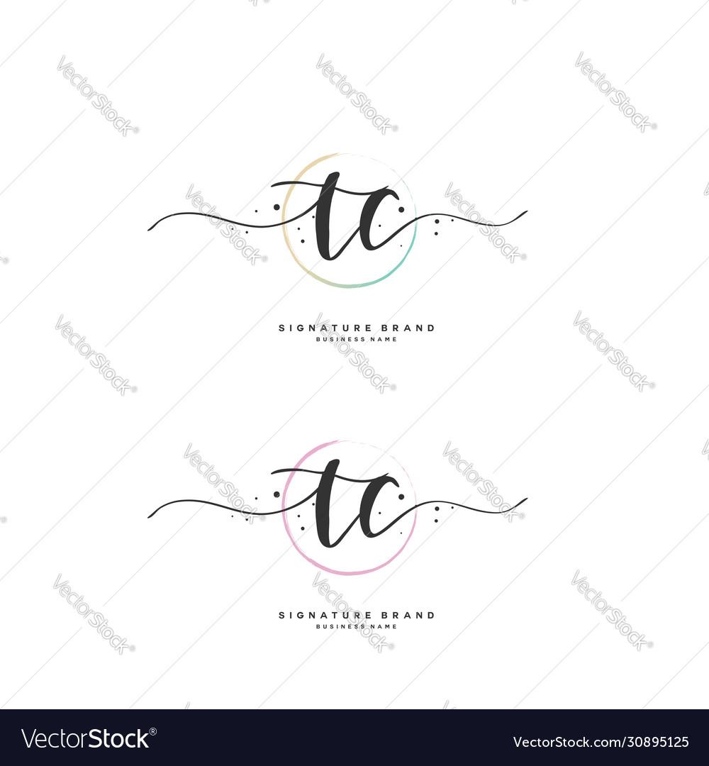 T C Tc Initial Letter Handwriting And Signature Vector Image
