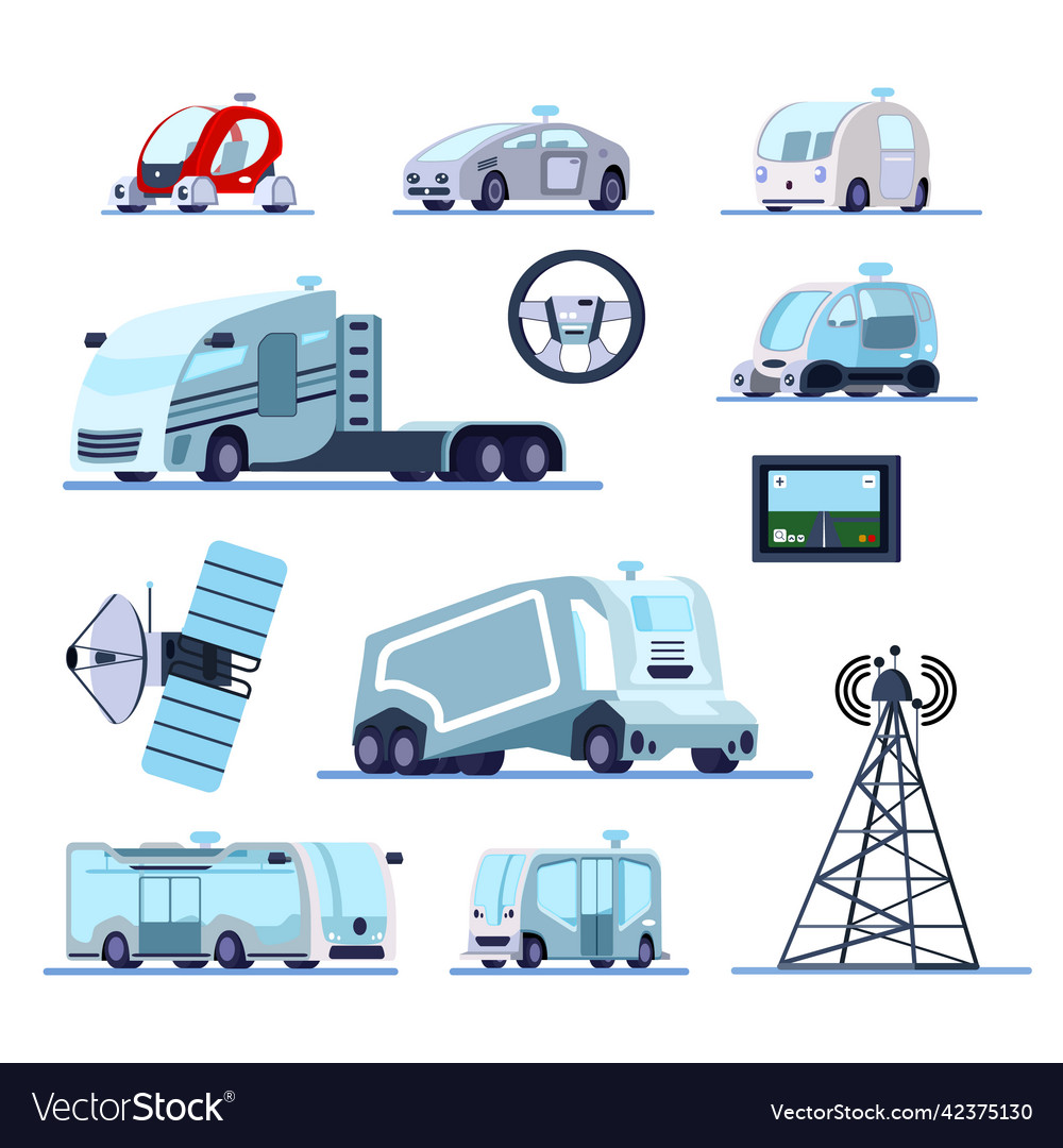 Autonomous driverless vehicles set Royalty Free Vector Image