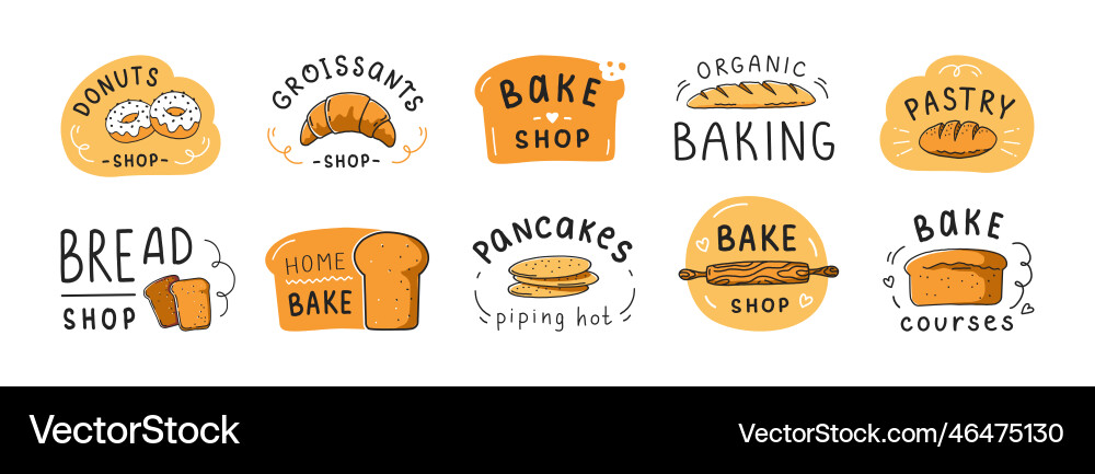 Bakery lettering logotype bagel flour stamp Vector Image