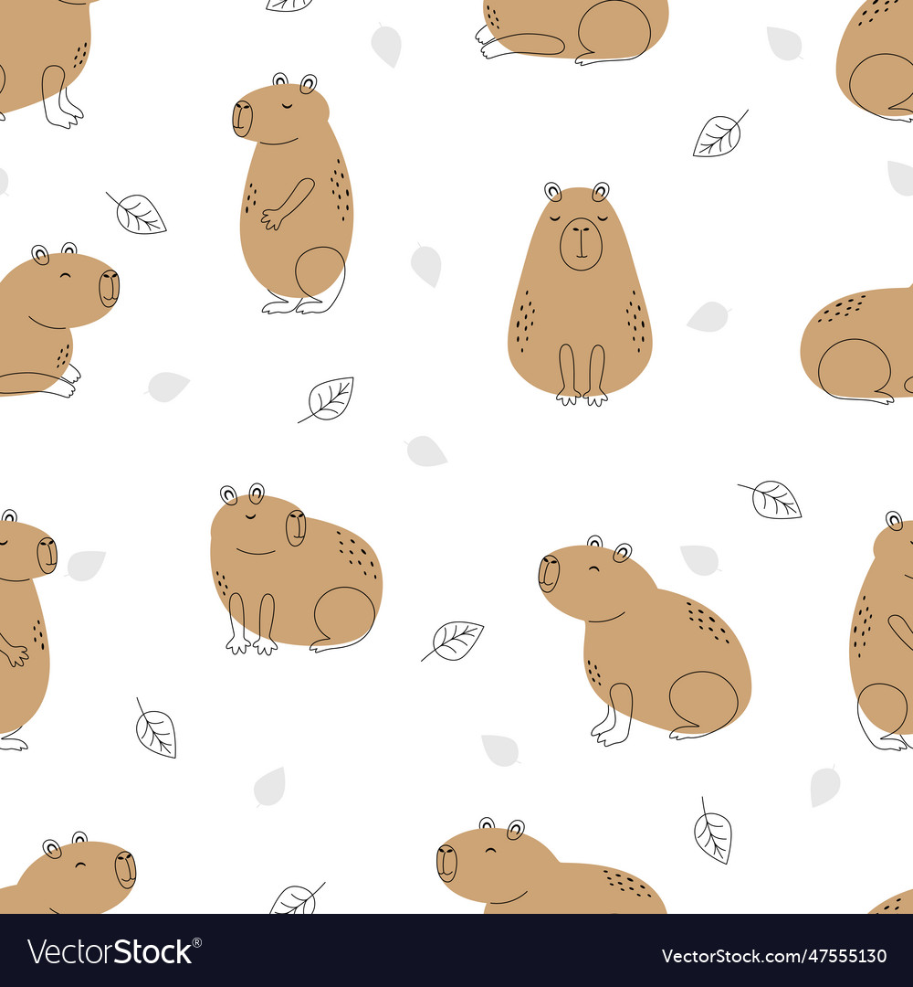 Capybara animal seamless pattern Royalty Free Vector Image