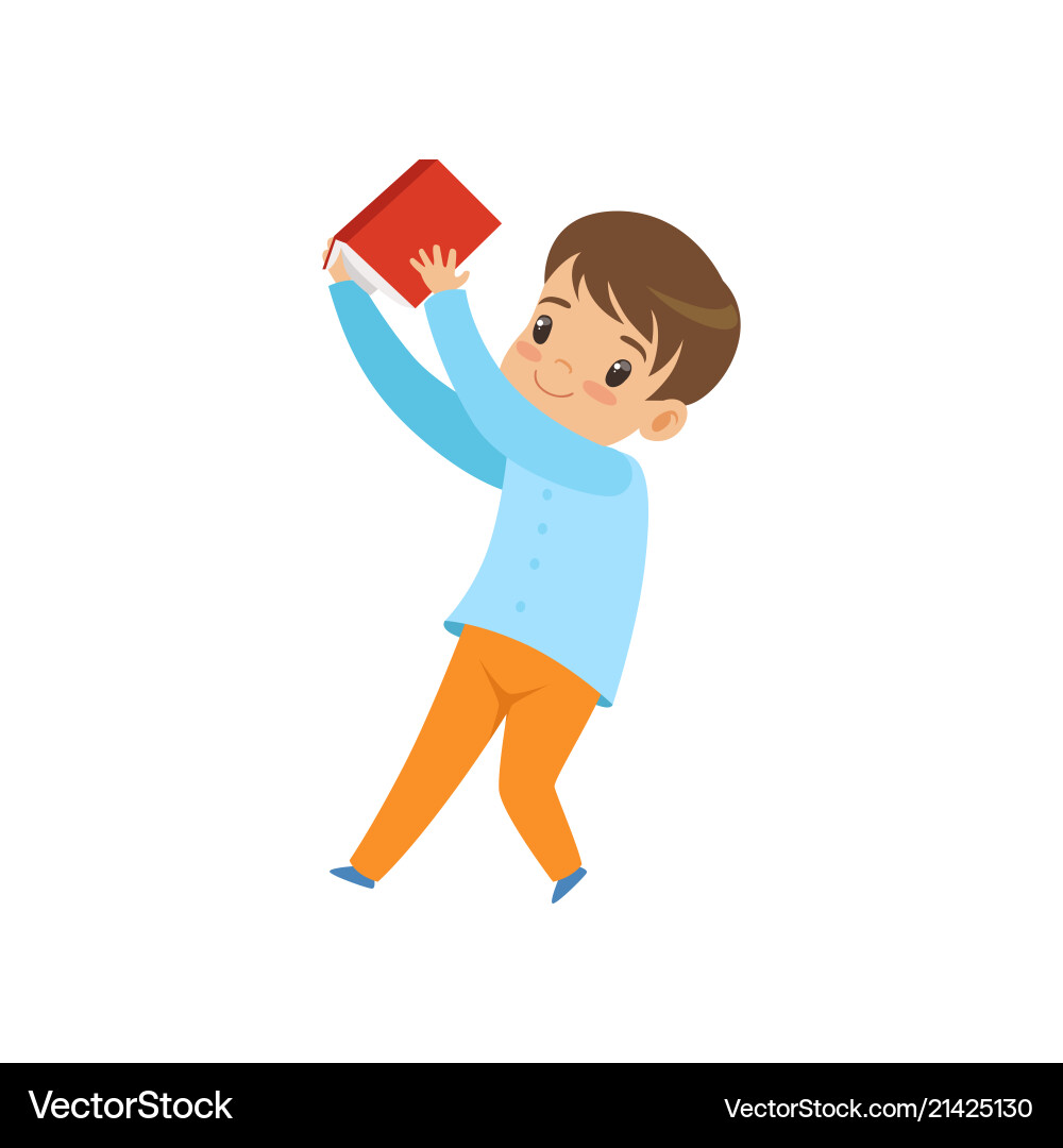 Cute liitle boy with book kid playing Royalty Free Vector