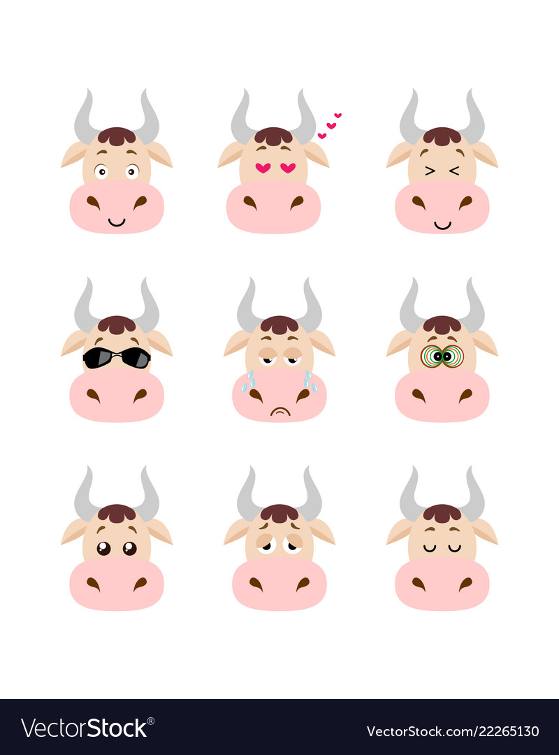 Emotions cow set Royalty Free Vector Image - VectorStock