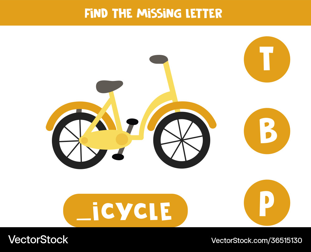 Find missing letter cute cartoon bicycle Vector Image