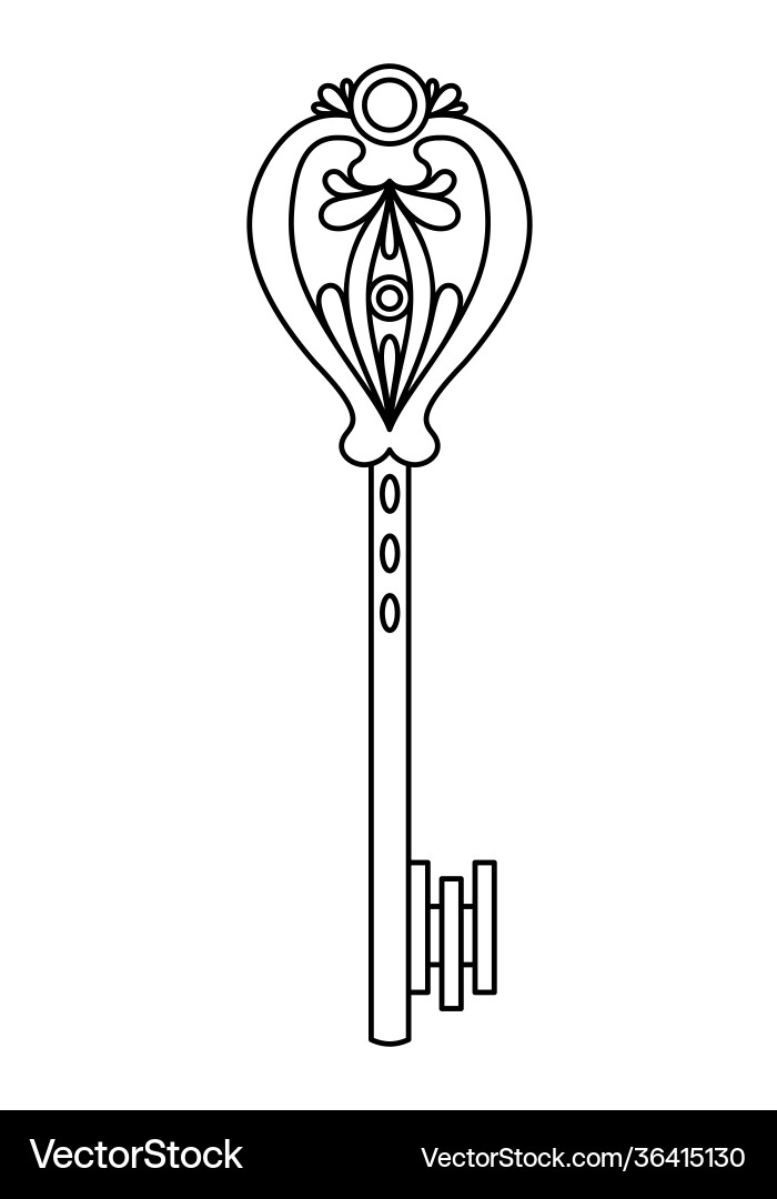 Isolated drawing an old key on a white Royalty Free Vector