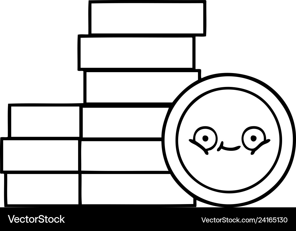 Line drawing cartoon coins Royalty Free Vector Image