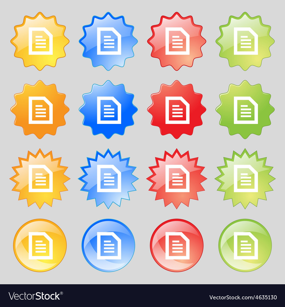 Text file document icon sign big set of 16 Vector Image