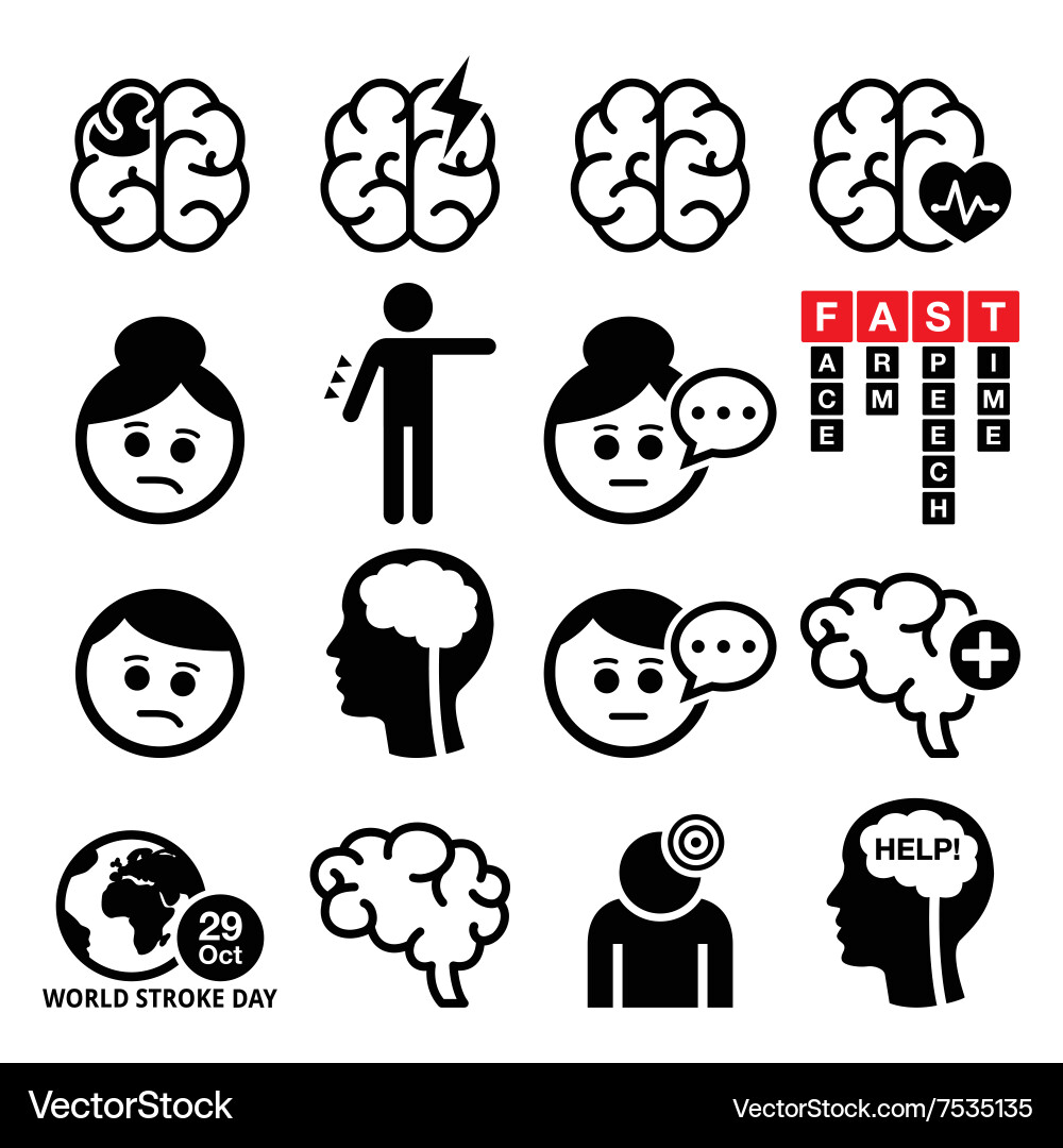 Brain stroke icons - injury damage co Royalty Free Vector