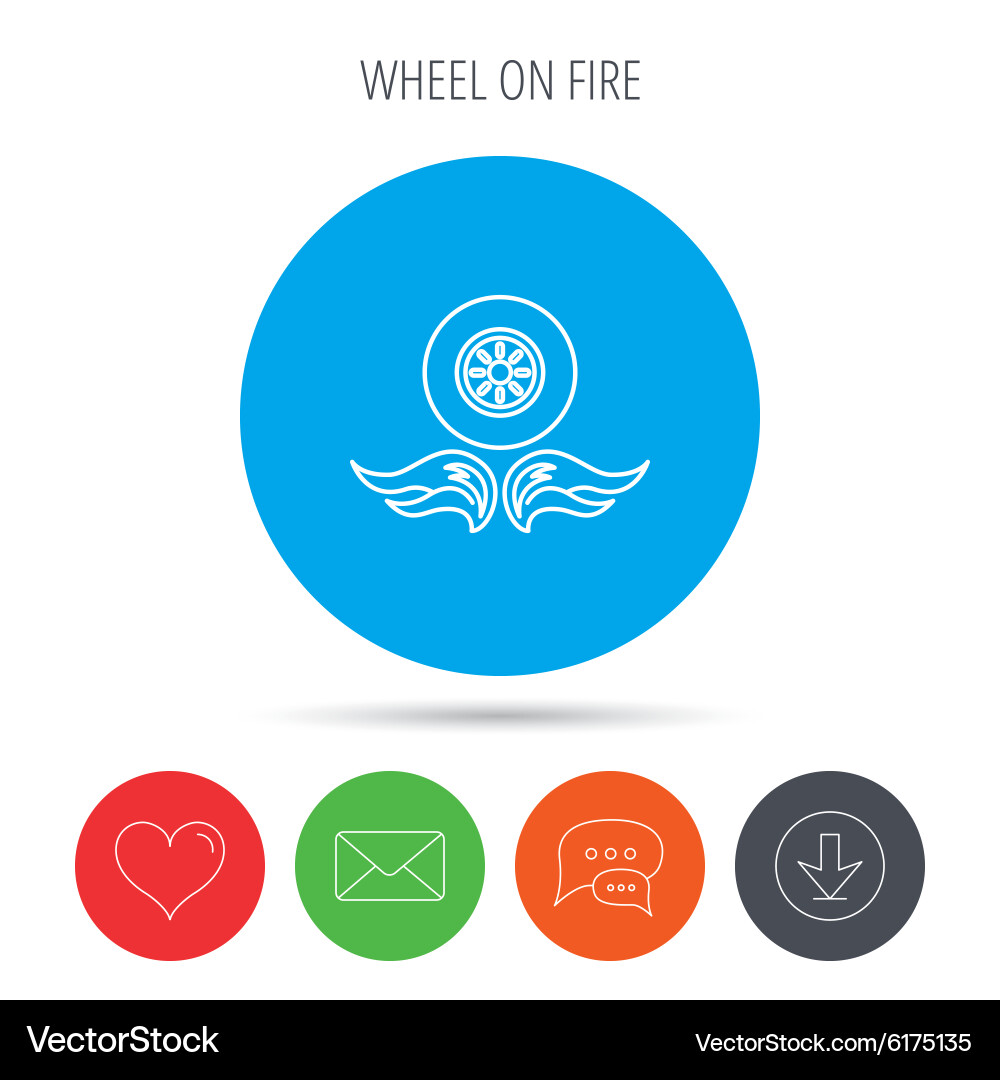 Car wheel icon Fire flame symbol Royalty Free Vector Image