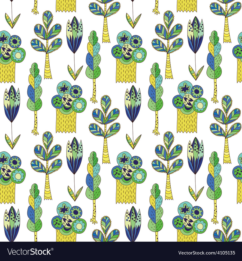 Doodle pattern with trees Royalty Free Vector Image